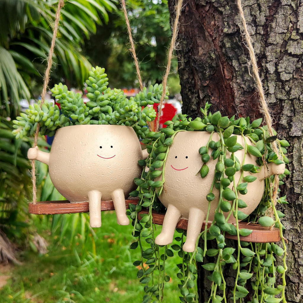 Ceramic Hanging Plant Pots Swing Face Planter Pot Resin Swing Face ...