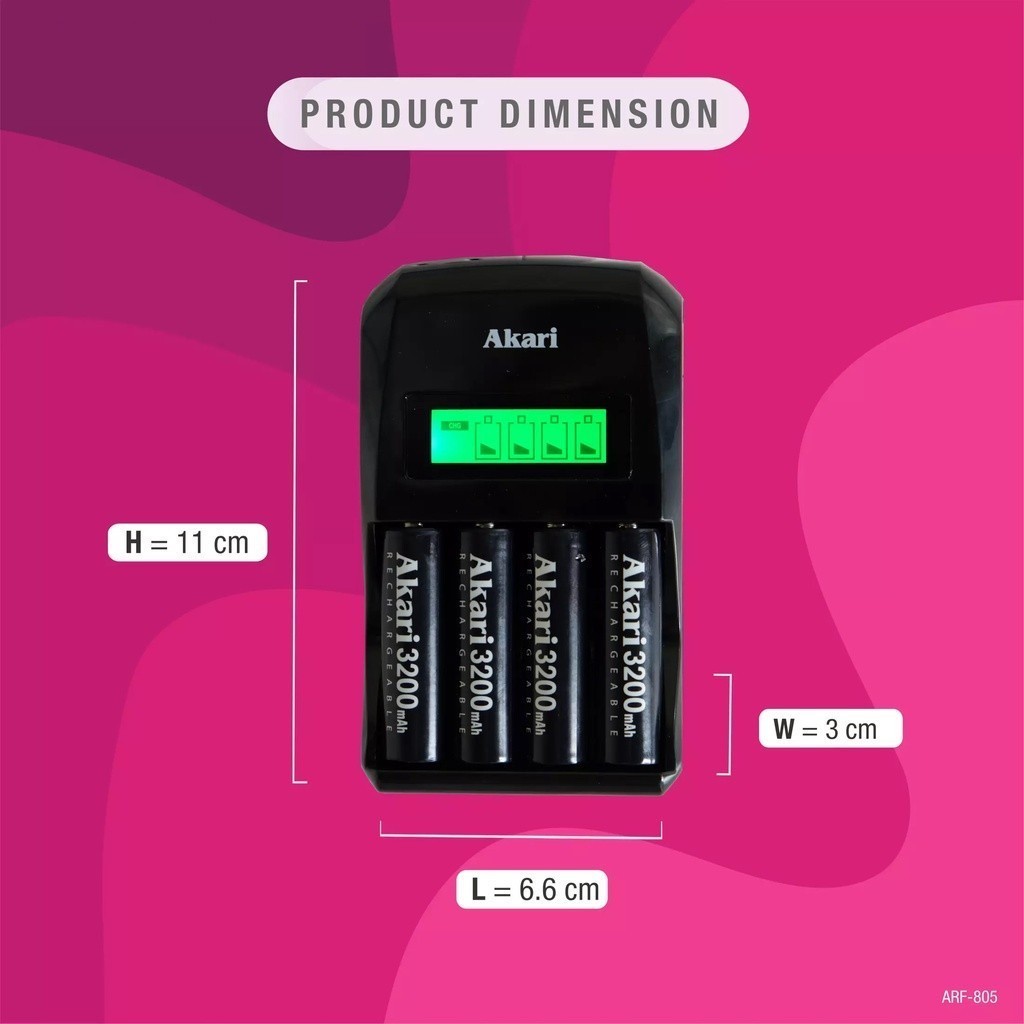 AKARI Original Battery Charger with Free 4pcs 3200mAh Ni-MH ...