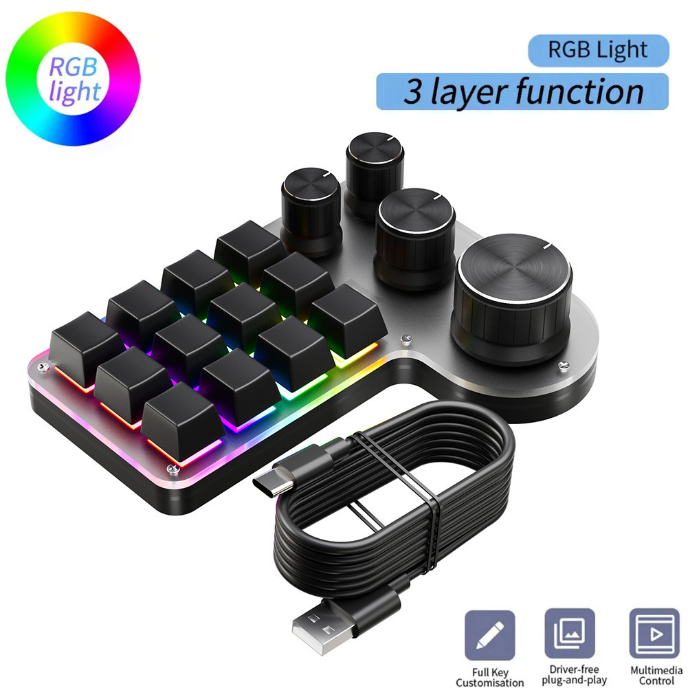 ☽12 Keys 4 Knobs Programming Macro Custom Gamer Keyboard Hot-swap RGB ...