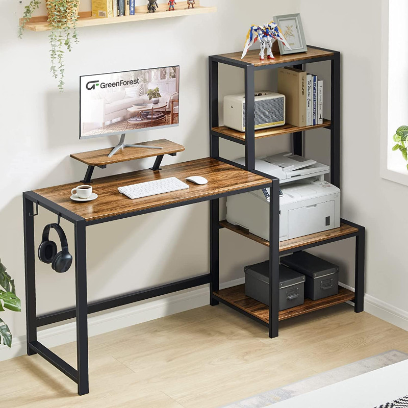 GreenForest Computer Desk 59 inch with Storage Printer Shelf Reversible ...