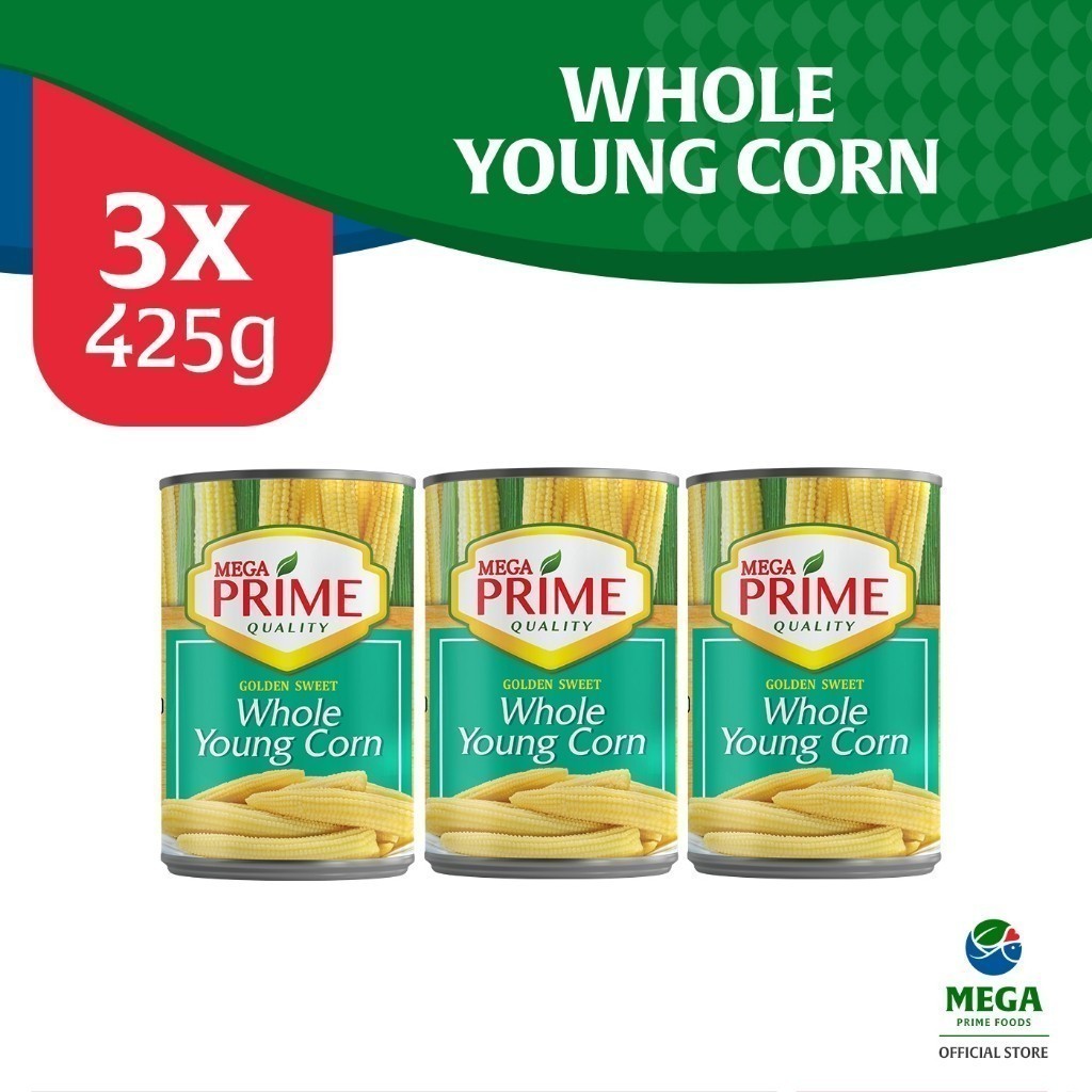 Mega Prime Young Corn Whole Easy Open Can 425G By 3'S | Shopee Philippines