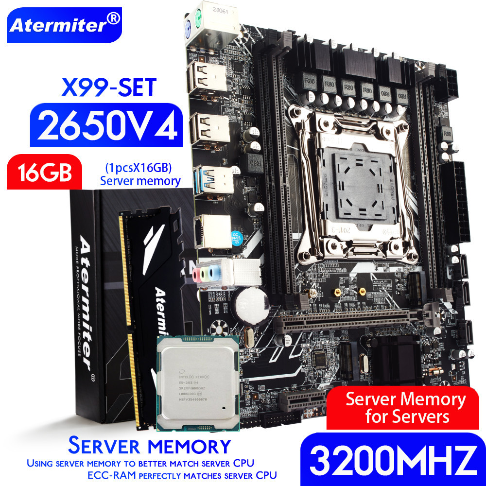 Atermiter X99 D4 Motherboard Set with Xeon E5 2650 V4 LGA2011-3 2650v4 ...
