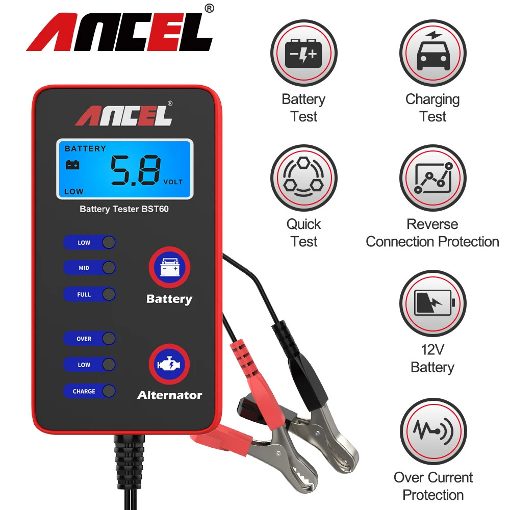 ANCEL BST60 Digital Car Battery Tester 12V Battery System Analyzer ...