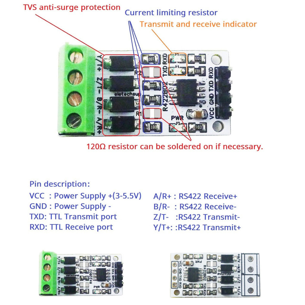 5V 3.3V UART PWM GPIO Digital Signal Full-Duplex Transceiver RS232 TTL to RS422 Converter Modu ...