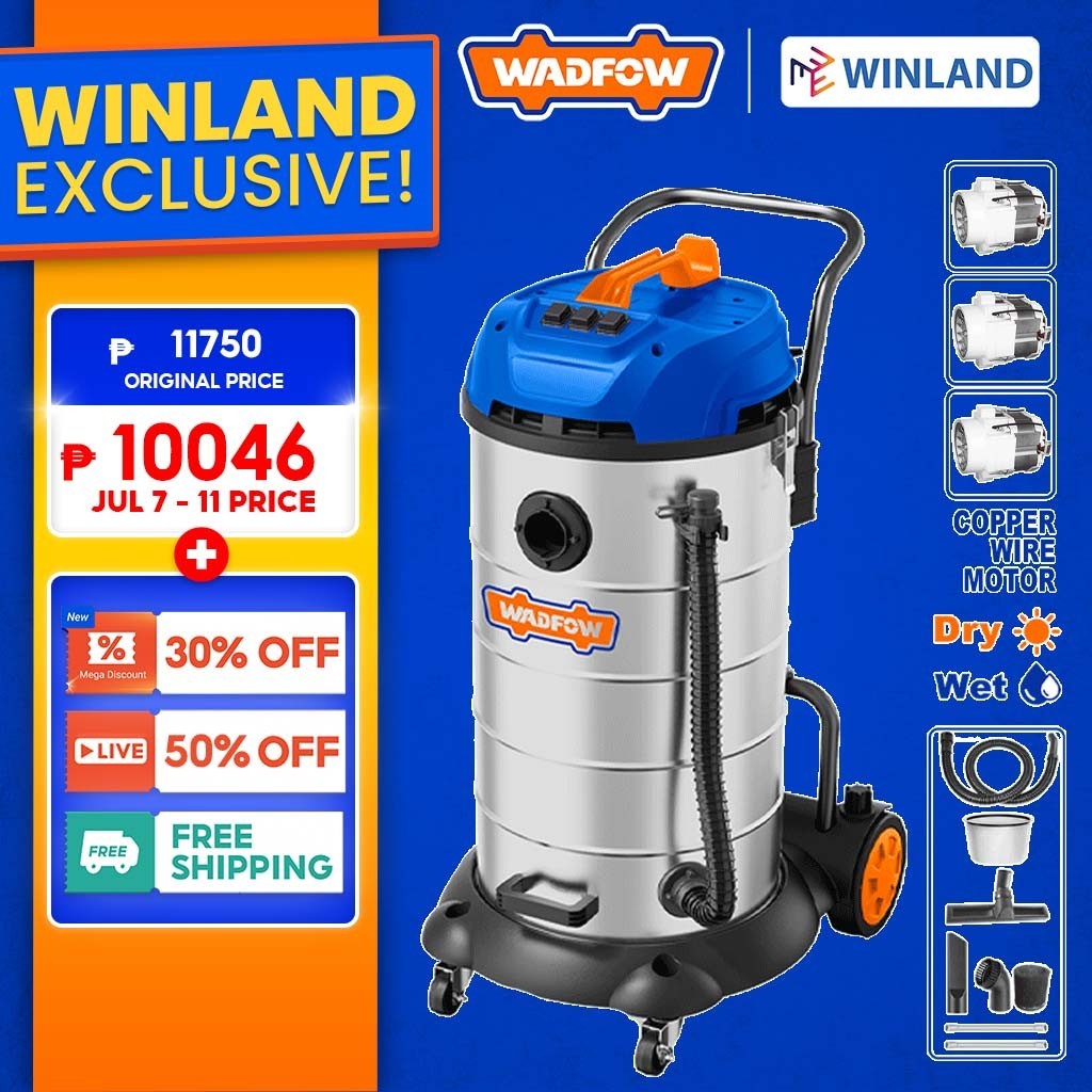 Wadfow by Winland 3600W Wet & Dry Vacuum Cleaner 90L Capacity Household Floor Cleaning Tools ...