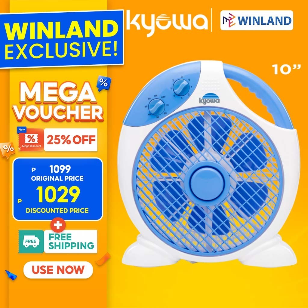 Kyowa by Winland 10inches Box Fan Electric Fan w/ 3-Speed Rotary Switch ...