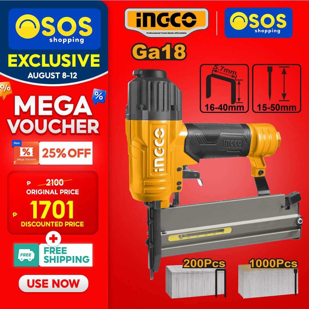 INGCO Original 2 in 1 Combo Air Brad Nailer Gun with 1200pcs ...