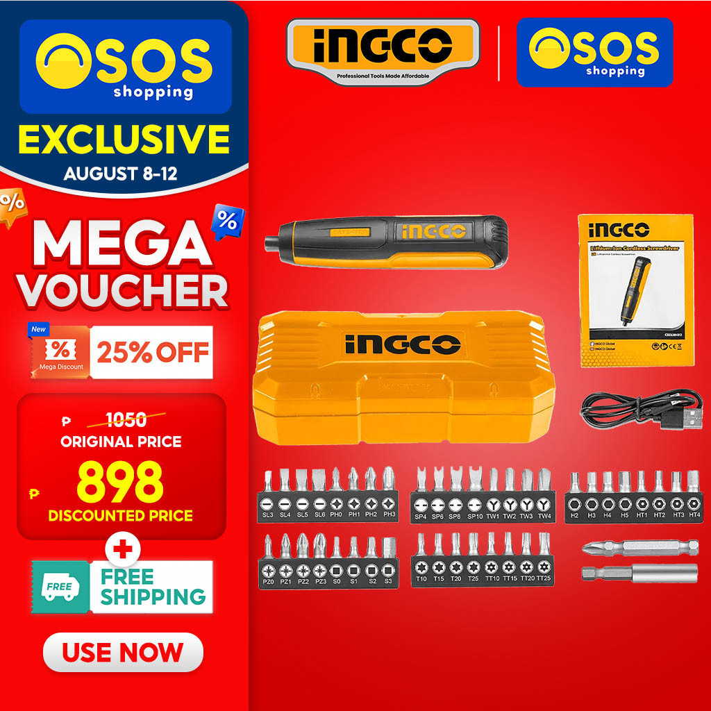 INGCO Lithium-Ion Cordless Screwdriver Set Portable Rechargeable Tool ...