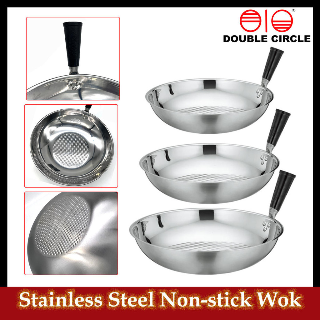 DOUBLE CIRCLE Stainless Steel Non-Stick Wok Cooking Pan 28cm/30cm/32cm ...