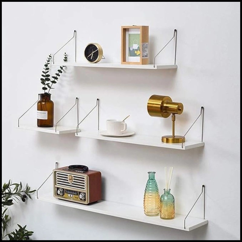 3PCS White Wooden Wall Shelf Set Floating Hanging Shelves Storage ...