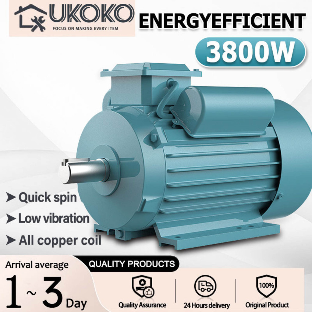 3800W Single Phase Motor 5HP Induction Motor 220V All Copper Double ...