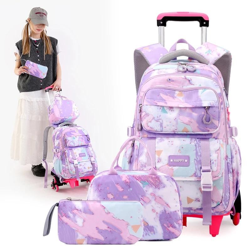 Kids School Backpack with Wheels Rolling Backpack for Girls Student ...