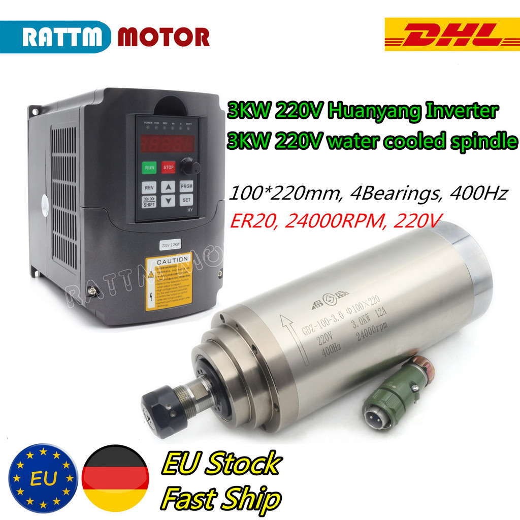 【USA/EU】CNC Spindle 3KW Water Cooled ER20 Spindle Motor 220V 24000rpm ...