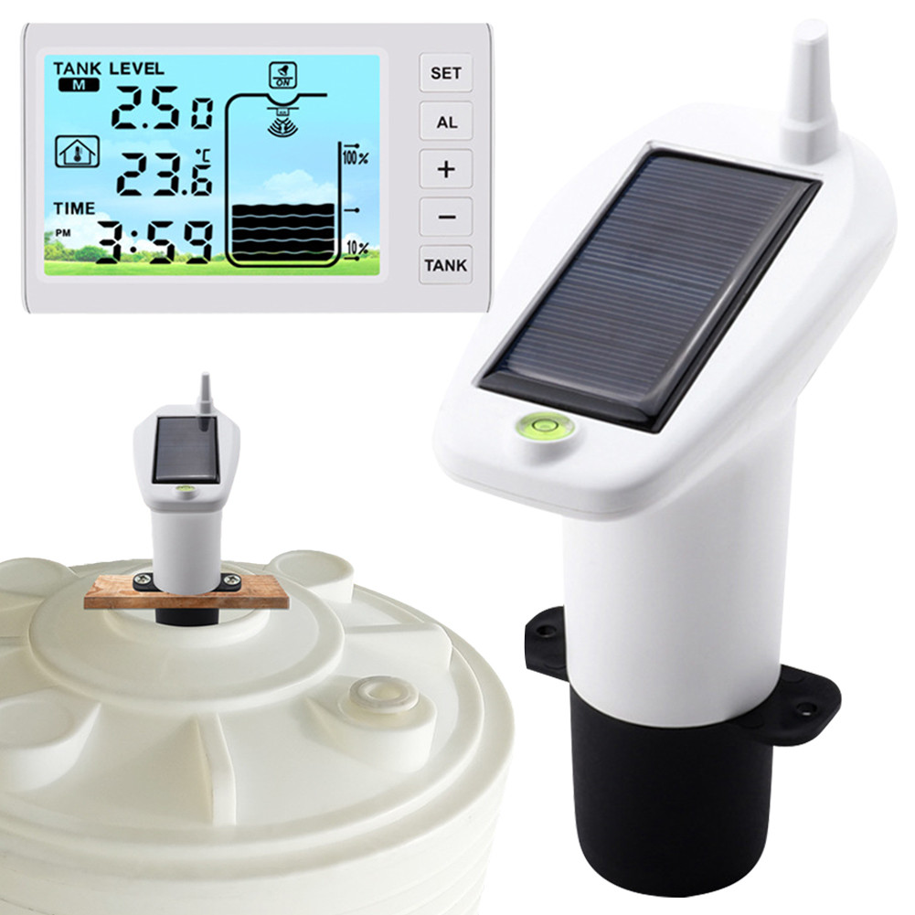 ☾Solar Powered Water Level Gauge W/ Temperature Sensor Time Display ...