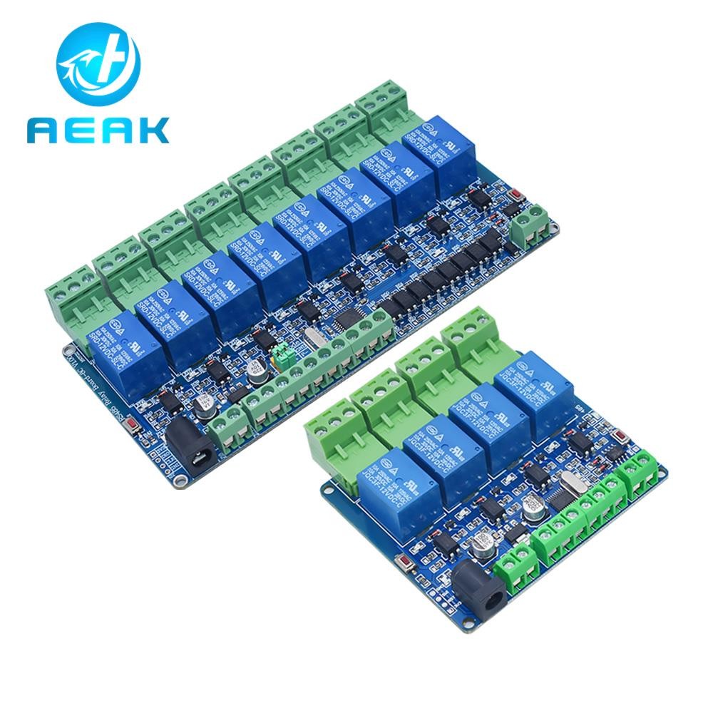 ♥5V 12V Modbus Rtu 4 8 channel Relay Module RS485 TTL Communication 4 8 ...