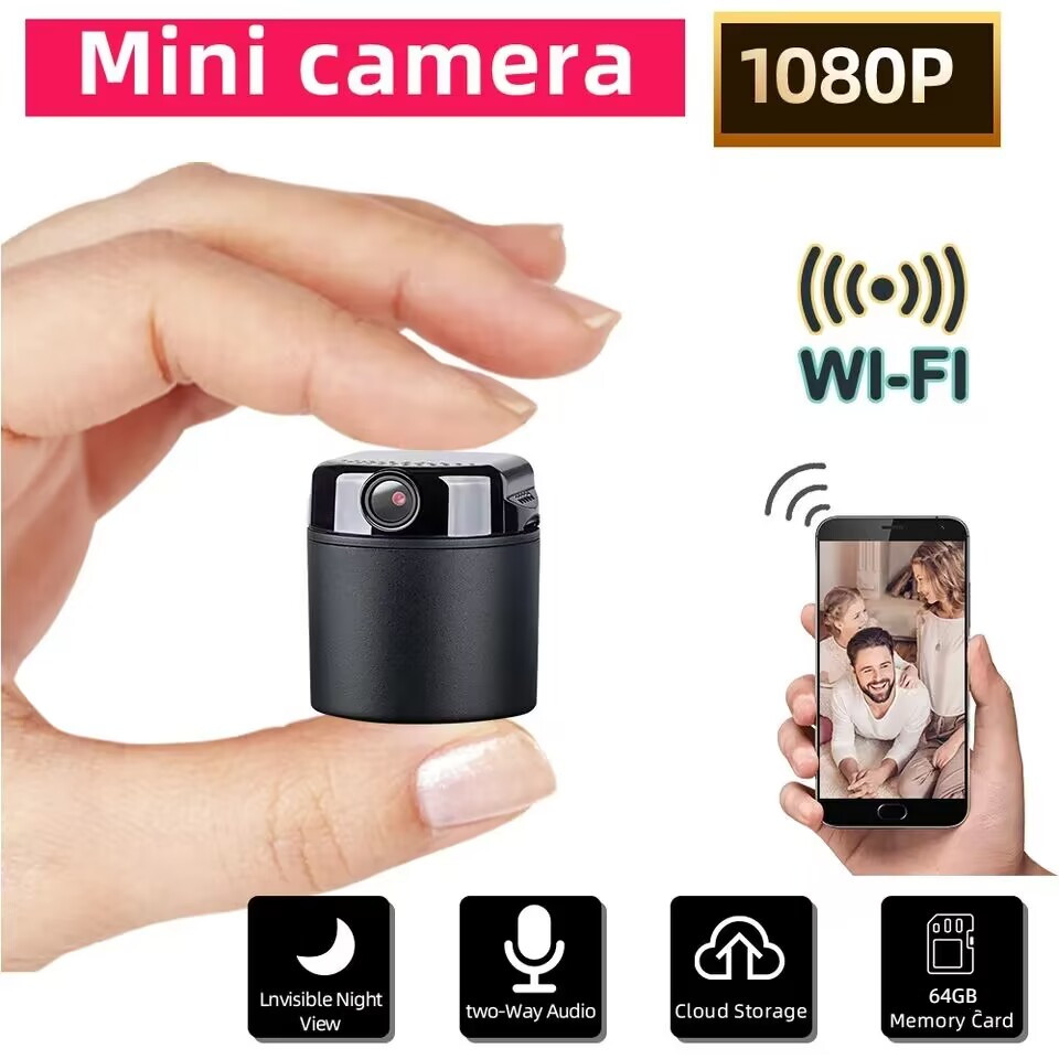 ☁Mini Camera 2.4G Wifi Motion Detect 360 Degree Rotate 1080P Night ...