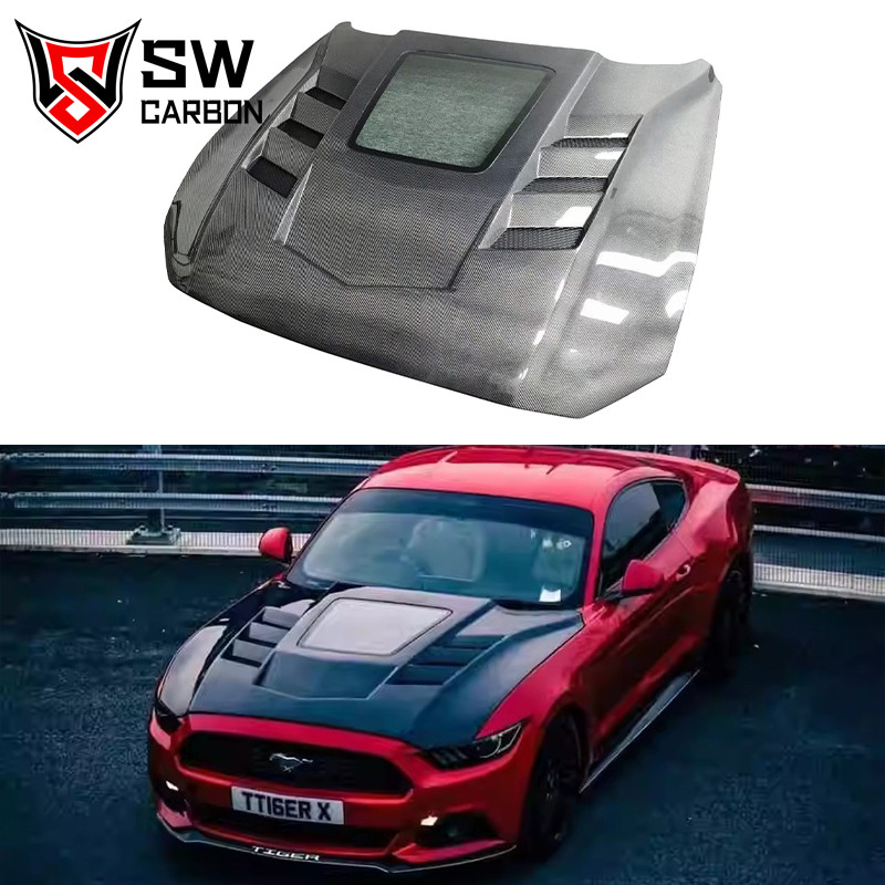 ☁GTSS Style Carbon Fiber Clear Glass Hood for Ford Mustang Coupe Front ...