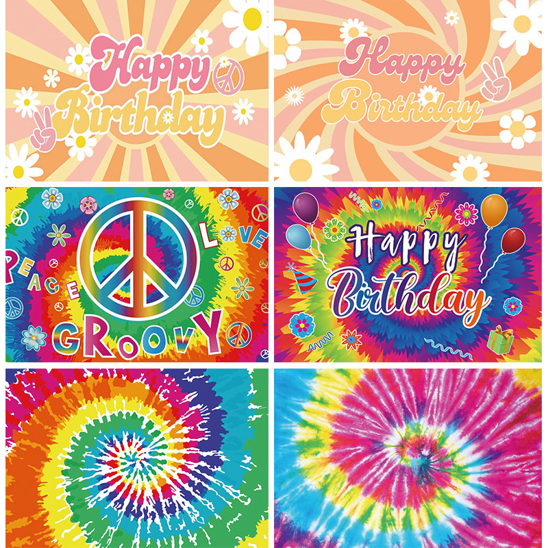 ☸60s 70s Hippie Backdrop Daisy Groovy Party Decorations Tie Dye Banner ...