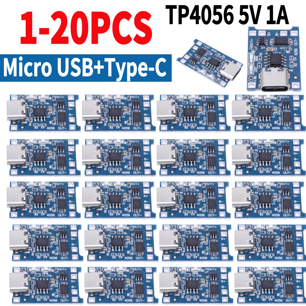 ⋛1-20PCS TYPE-C Micro USB 5V 1A TP4056 Lithium Battery Charger Module ...