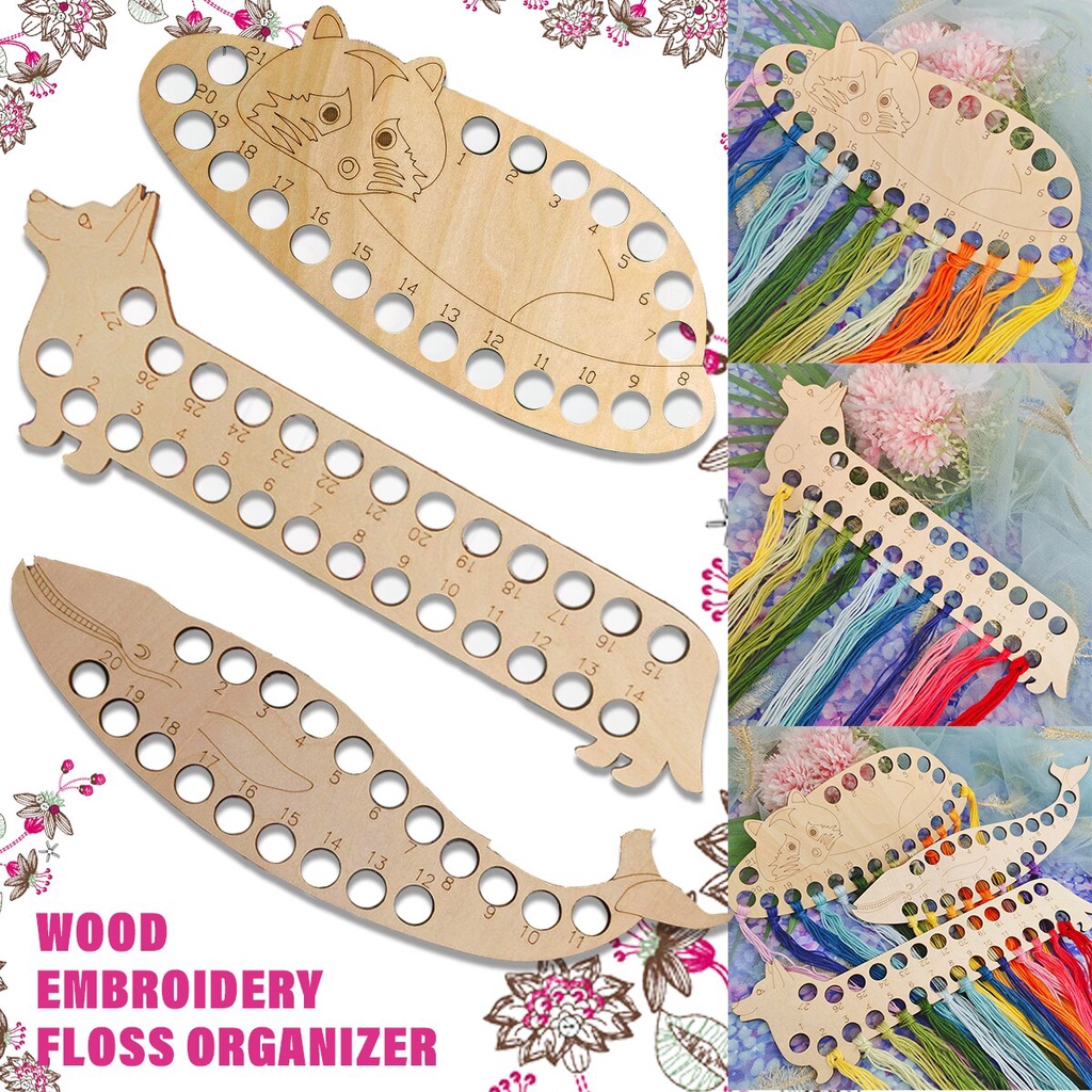 Wood Embroidery Floss Organizer Cross Stitch Natural Thread Storage ...