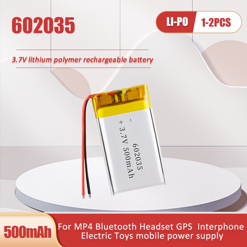 1-2PCS New 602035 3.7V 500mAh Rechargeable Lithium Polymer Battery For ...
