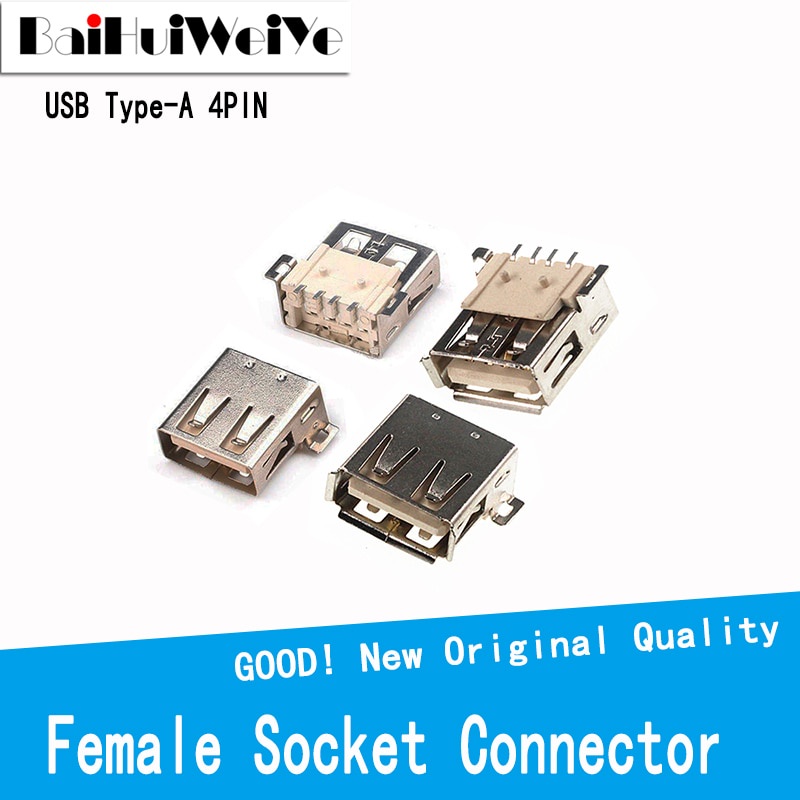 10Pcs/LOT USB Type A Standard Port Female Solder Jacks Connector PCB Socket USB-A Type SMT 4Pin ...