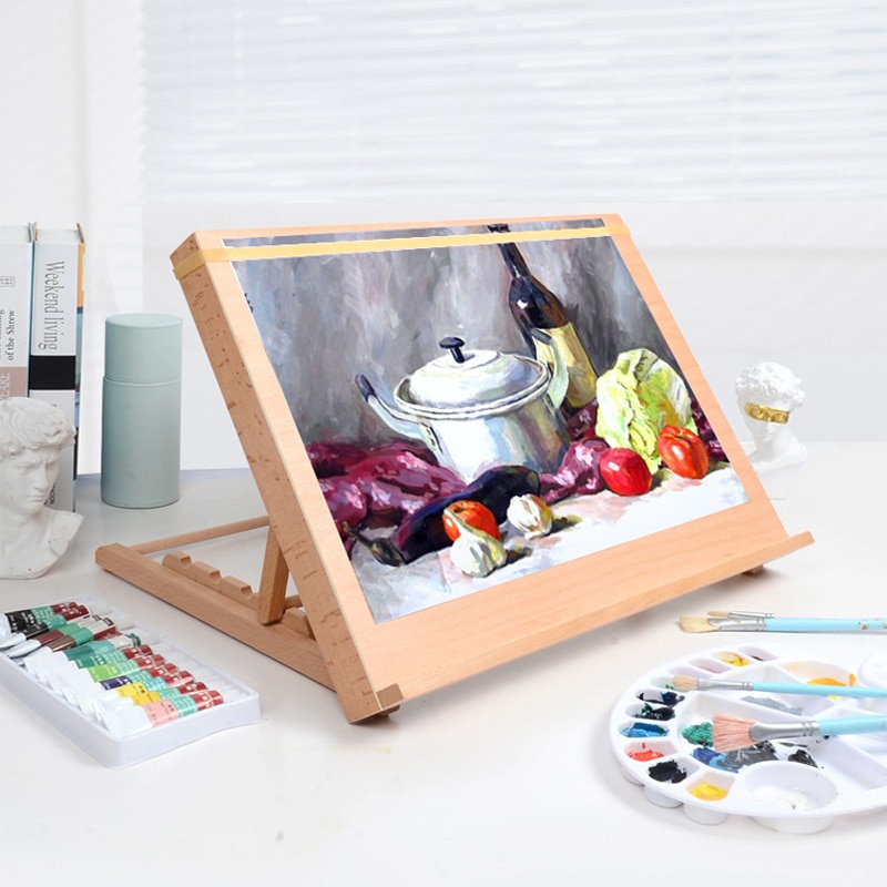 Wooden Drawing Table A3 Portable Sketch Bookshelf Wood Stand Desktop ...