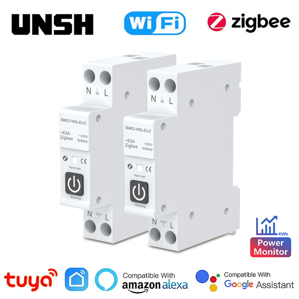 Tuya ZigBee WiFi Smart Circuit Breaker Switch With Power Metering 1P 1-63A DIN Rail Smart Life ...