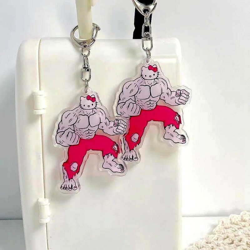 Kawaii Hello Kitty Keychain Muscle Man Anime Character Sanrio Spin ...