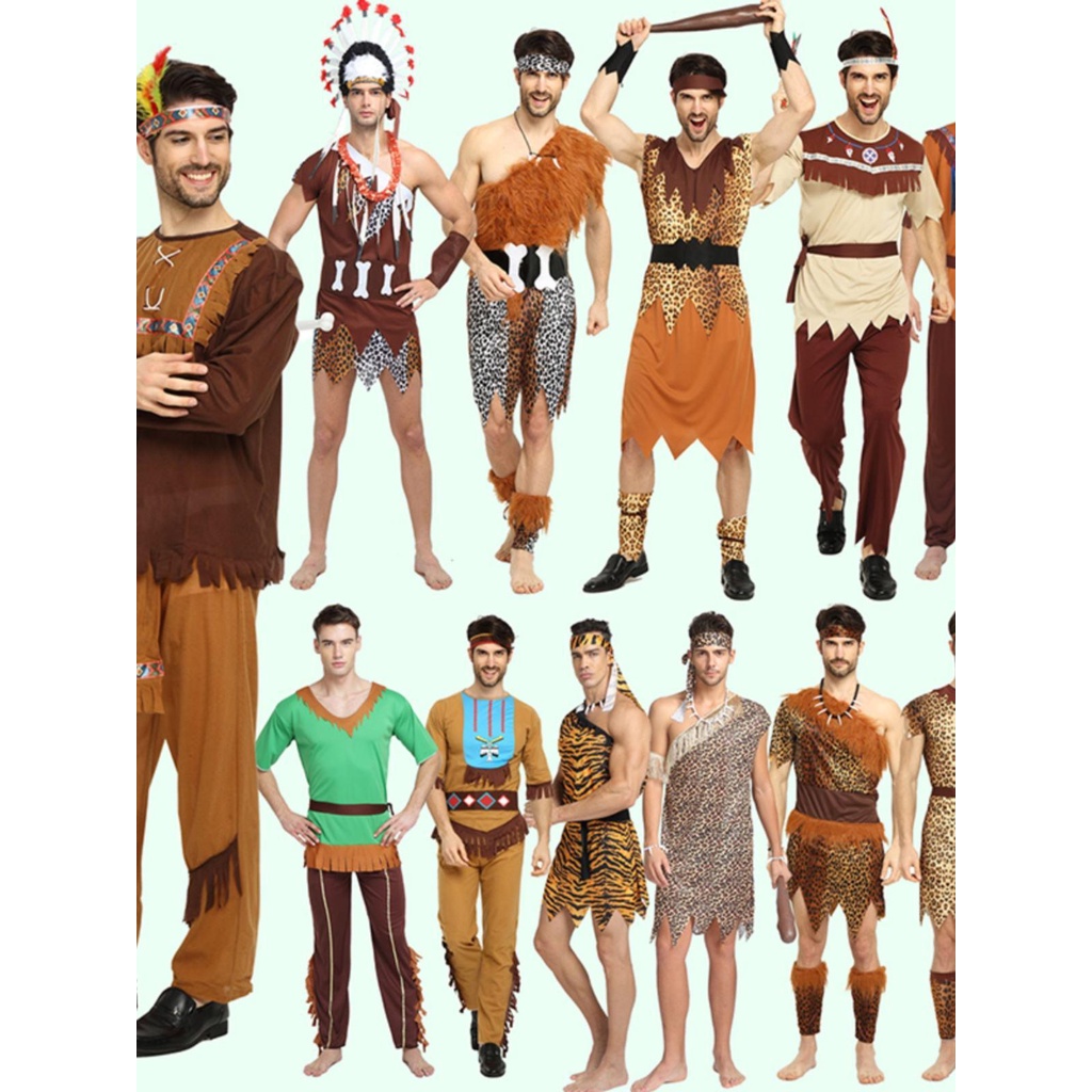 Savage costumes primitive African Indian clothes men and women leopard ...