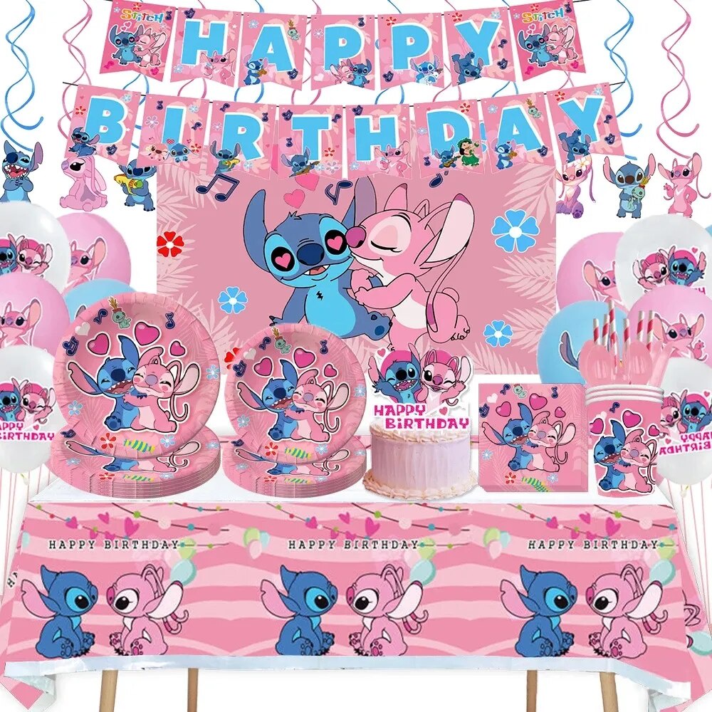 Disney Pink Lilo &Stitch Theme Birthday Party Decoration Paper Plate ...