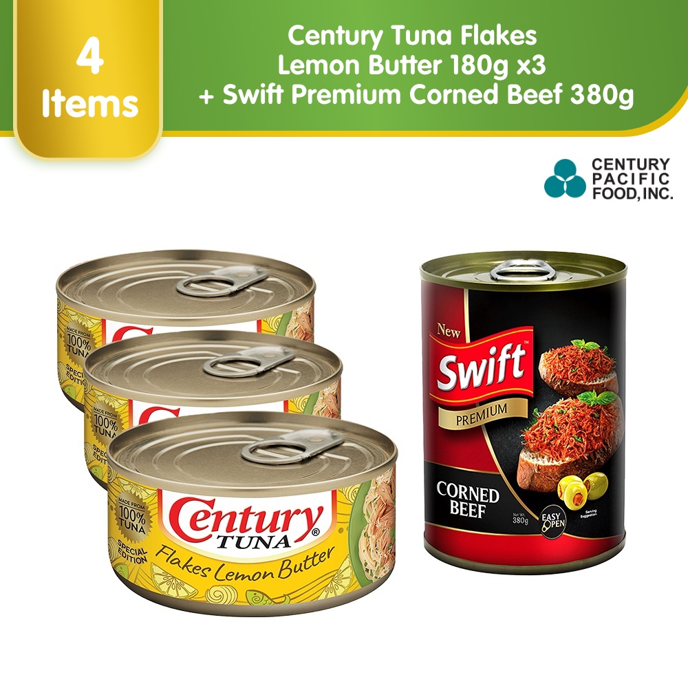 Century Tuna Flakes Lemon Butter 180g Pack of 3 + Swift Premium Corned ...