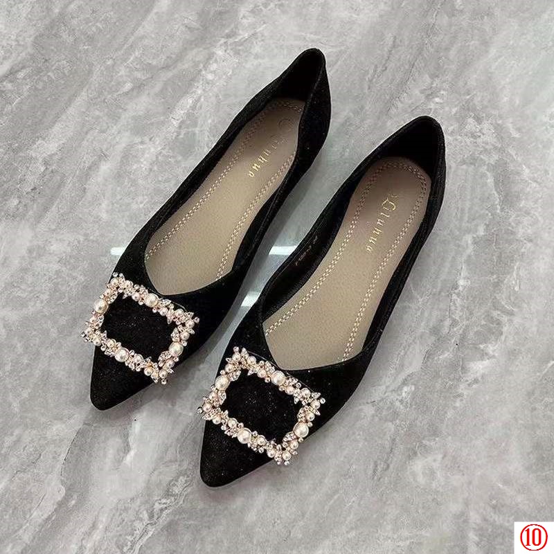 Pointed Toe Shoes Women Autumn Flat New Year Autumn Black Work Shoes ...