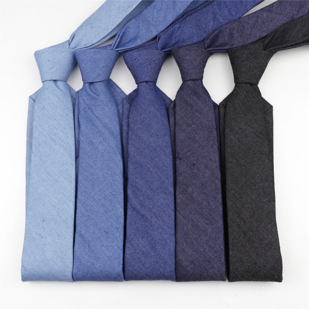 Cotton Denim Ties Men's Solid Color Tie Narrow 6cm Width Necktie Slim ...