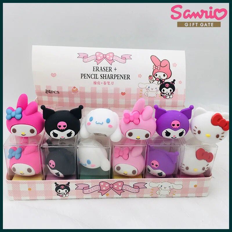 24pcs Sanrio Eraser Pencil Sharpener Hello Kitty Kuromi My Melody ...
