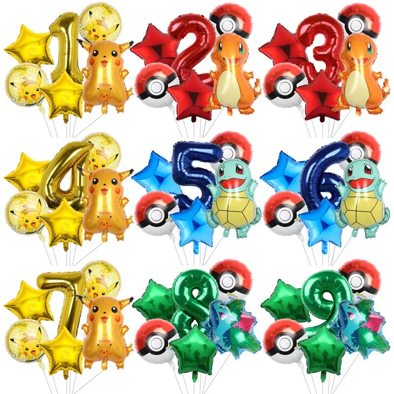 Pokemon Balloons Set Number Kawaii Anime Figure Pikachu Theme Happy ...