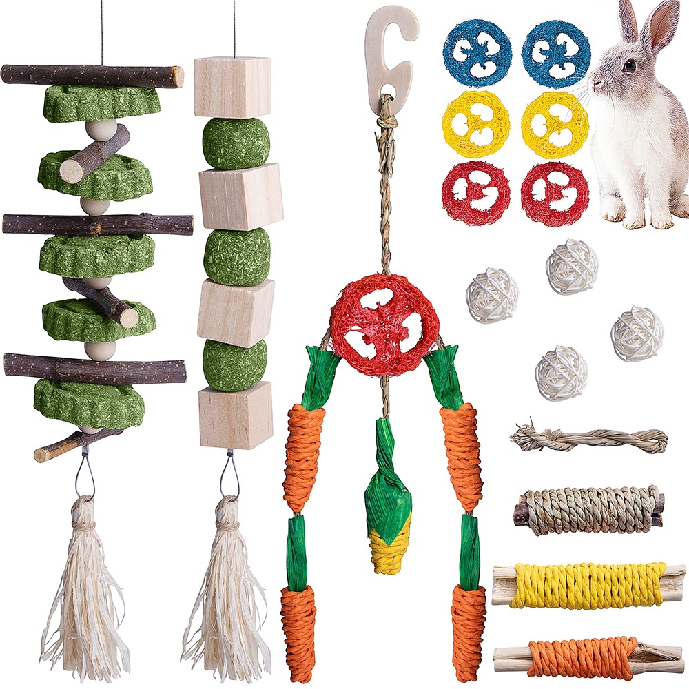 ☢17Pcs Rabbit Chew Toys for Teeth Grinding,Hanging Bunny Toys,Pet Cage ...