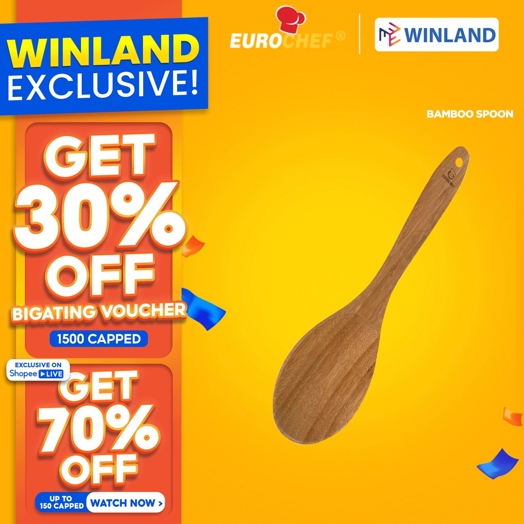 Eurochef by Winland BEC1 12" Heavy Duty Bamboo Spoon Kitchen Tool Ladle ...