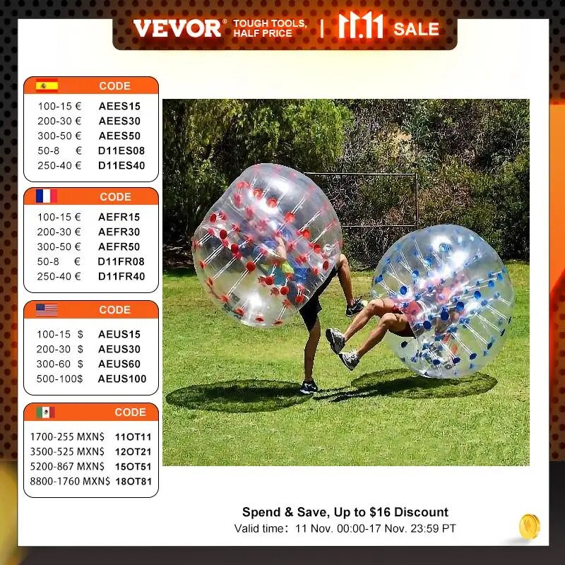 VEVOR Inflatable Bumper Ball 4 FT / 1.2M Diameter Bubble Soccer Ball ...