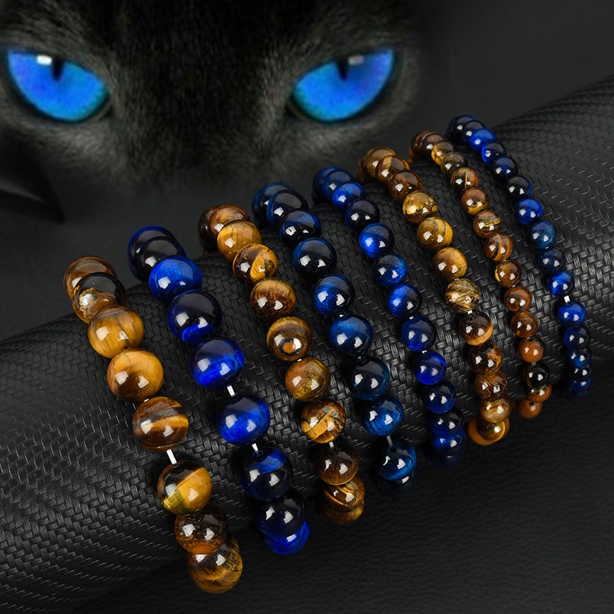 ⋛681012mm Natural Tiger Eye Crysta Beads Stone Bracelets For Men Women Natural Bead Bracelet