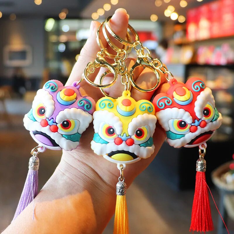 ☏Creative Silicone Lion Dance Keychains Pendant Simple Chinese Style ...