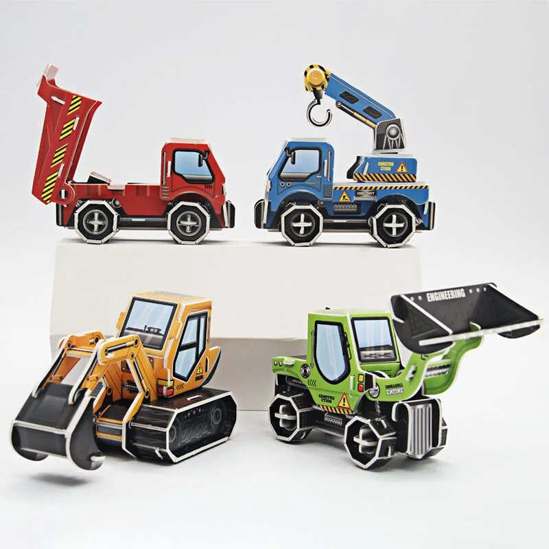 3D Cartoon Engineering Vehicle Cardboard Jigsaw Puzzle Excavator Truck ...