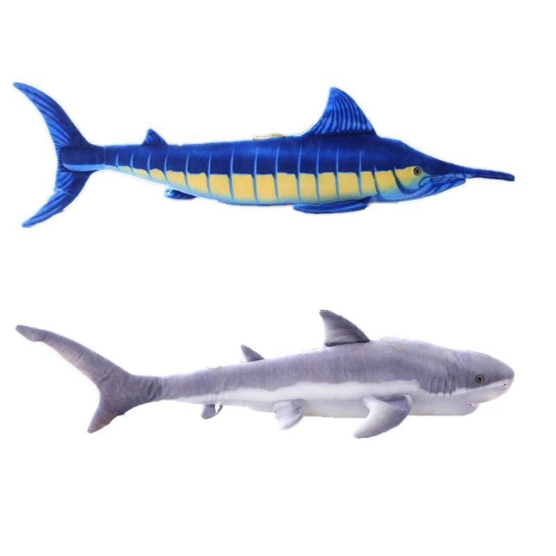 04D 100cm/140cm Soft Simulation Shark Vividly Blue Marlin Plush Pillow ...