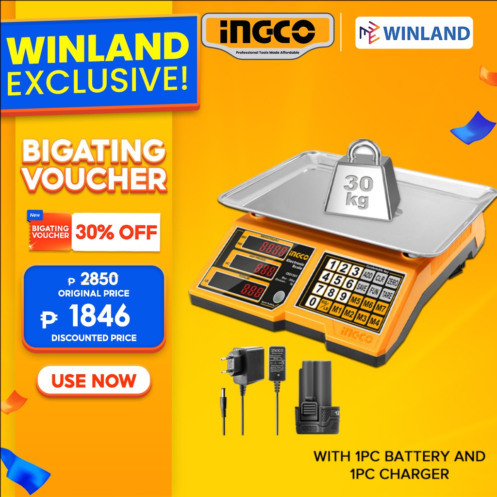 Ingco by Winland LI-ION Cordless Rechargeable Weighing Kitchen Weigh ...