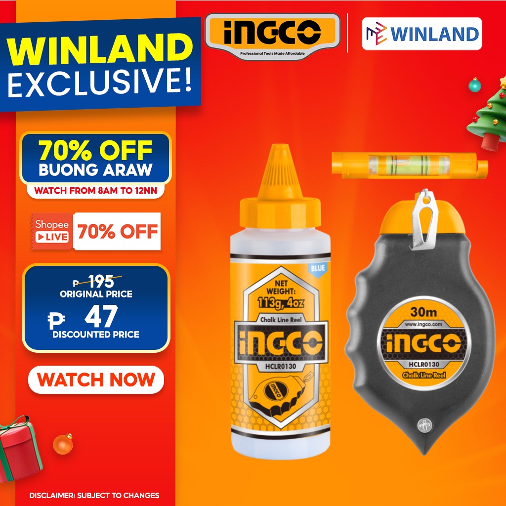 Ingco by Winland Chalk Line Reel Set 30M Pitik with Level Bar 30M ...