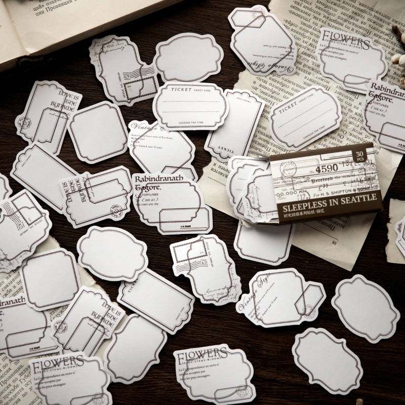 30 pcs Vintage writable Stickers Stick Labels Diary Album Stationery ...