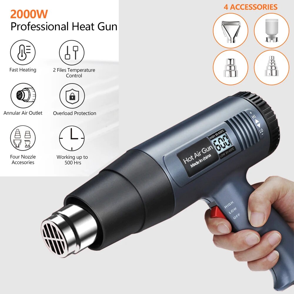 NEW 2000W Digital Heat Gun Hot Air Gun Kit 220V 4 Nozzles with Scraper ...