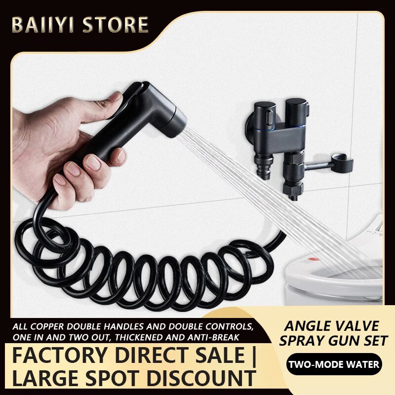 All-copper toilet spray gun black supercharged high-pressure flush ...