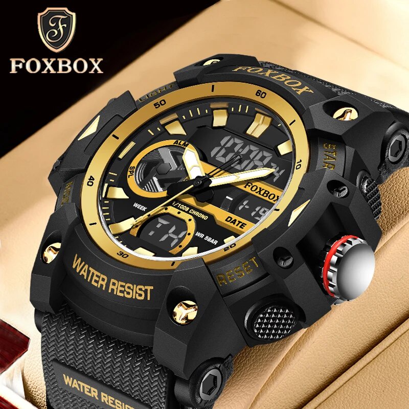☾FOXBOX Military Quartz Watch For Men Chronograph Sport Luxury ...