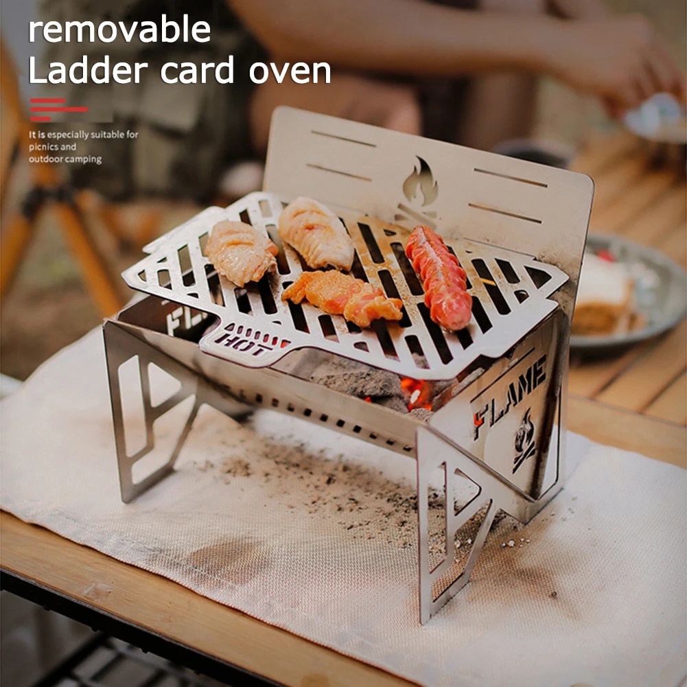 ⓥPortable Folding BBQ Grill Stove Outdoor Stainless Steel Barbecue Net ...
